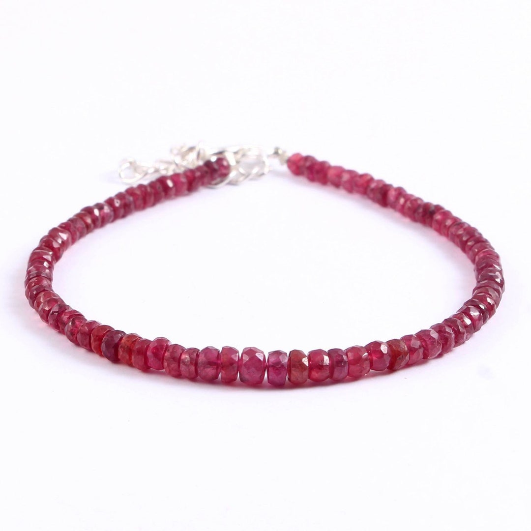 AAA+++ Unheated Natural Ruby Faceted Rondelle Beads 7 Inches Bracelet ...