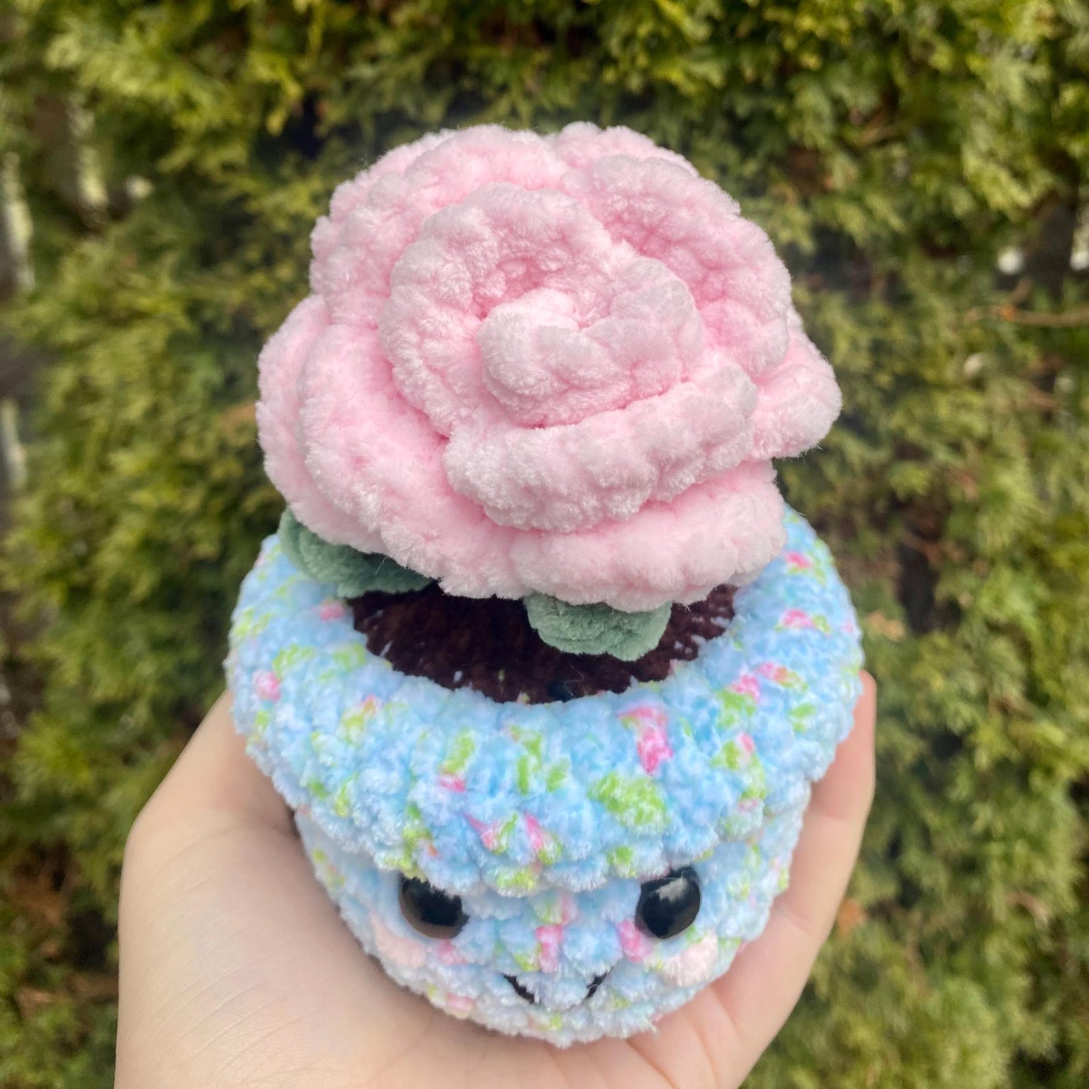 Crocheted Rose Flower Pot Plushie: Chenille Yarn Desk Decor - Etsy