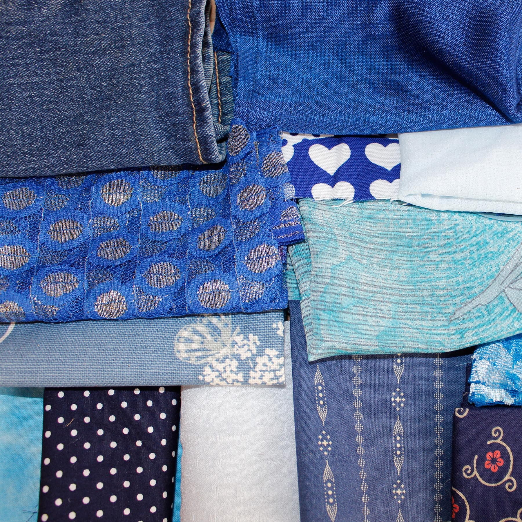 Blue Scrap Pack Inspired by the Sky, Mixed Fabrics Scrap Booking Sewing ...