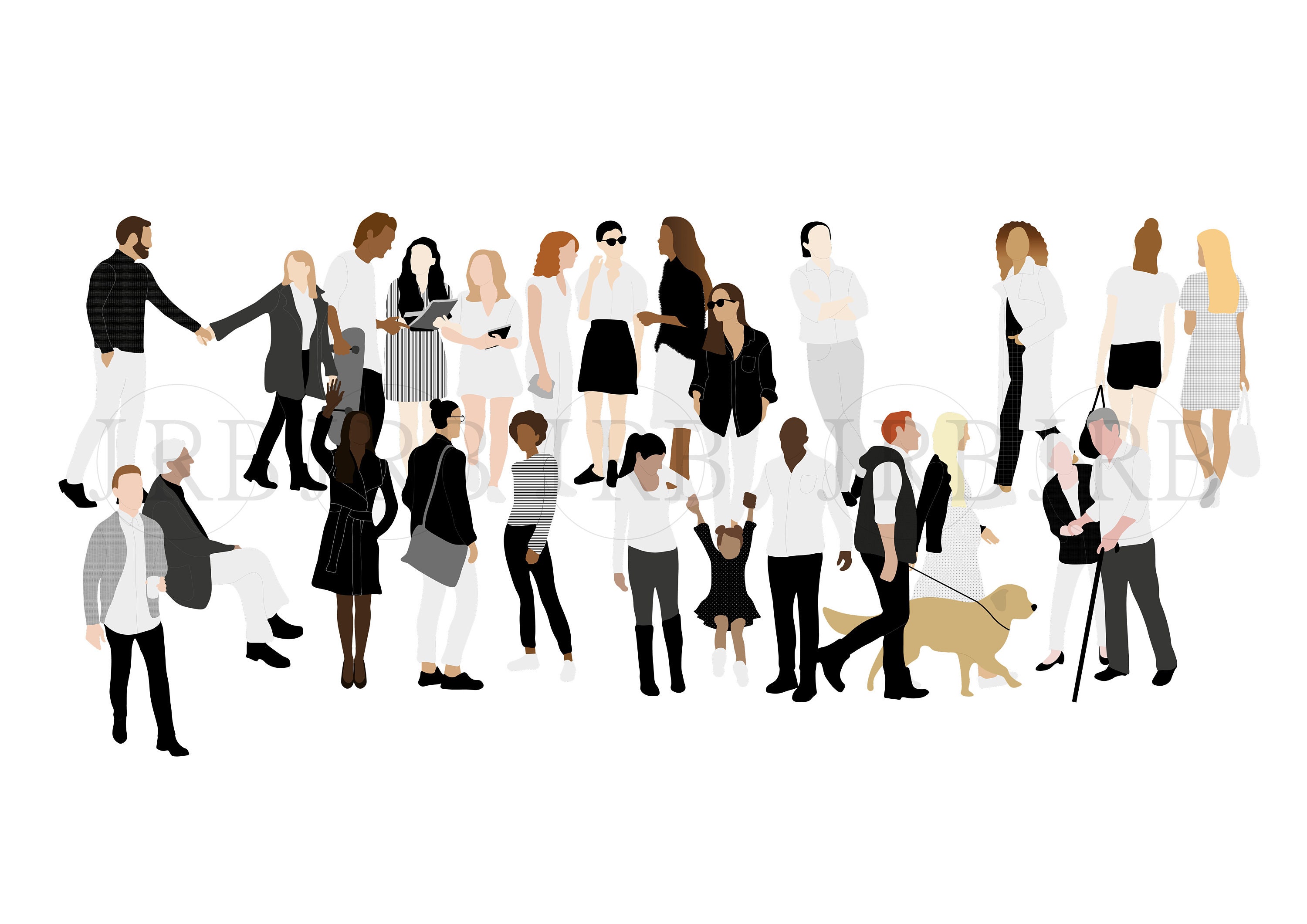Monochrome Vector People Collection No.2 Non-specific - Etsy