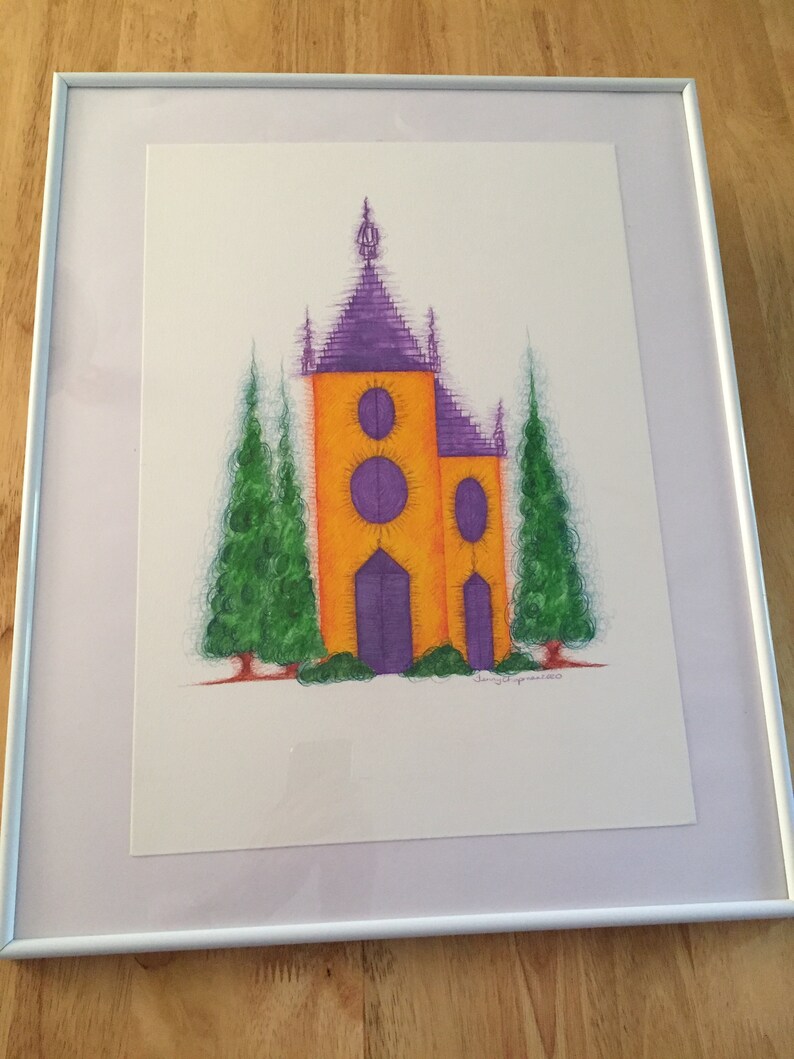 The Yellow Tower House. Watercolour Original Artwork. Colourful ...