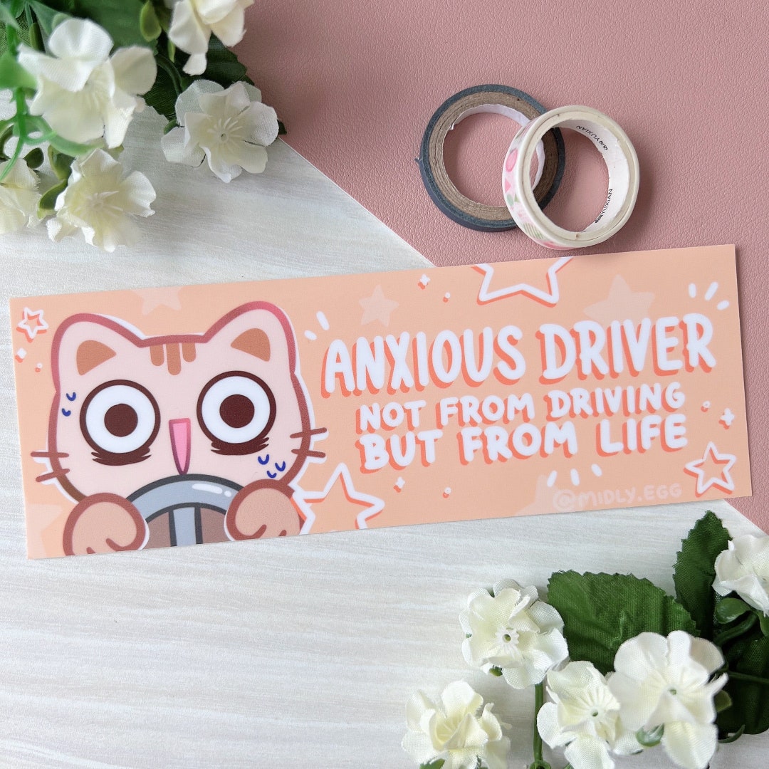 Cute Cat Bumper Sticker: Anxious Driver Not From Driving but From Life ...