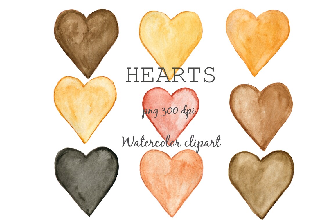 BOHO Hearts watercolor clipart of a love postcard .Clipart | Etsy
