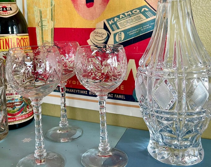 Vintage Etched Crystal Cordial Aperitif Digestive Port Wine Glasses for ...