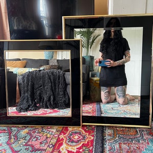 80s Deco Wall Mirror Set, 24 Wide Black and Gold Frame, Vintage 1980s ...