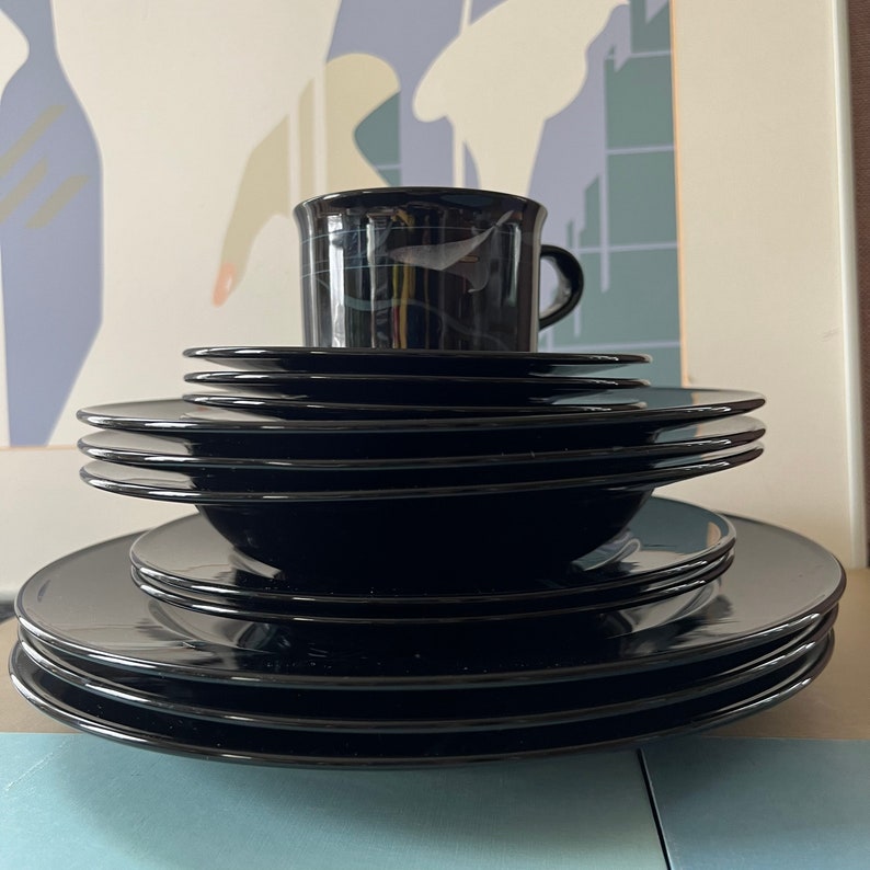 80s Mikasa Dinnerware | Galleria Opus Black Calla Lily Dishes - Etsy