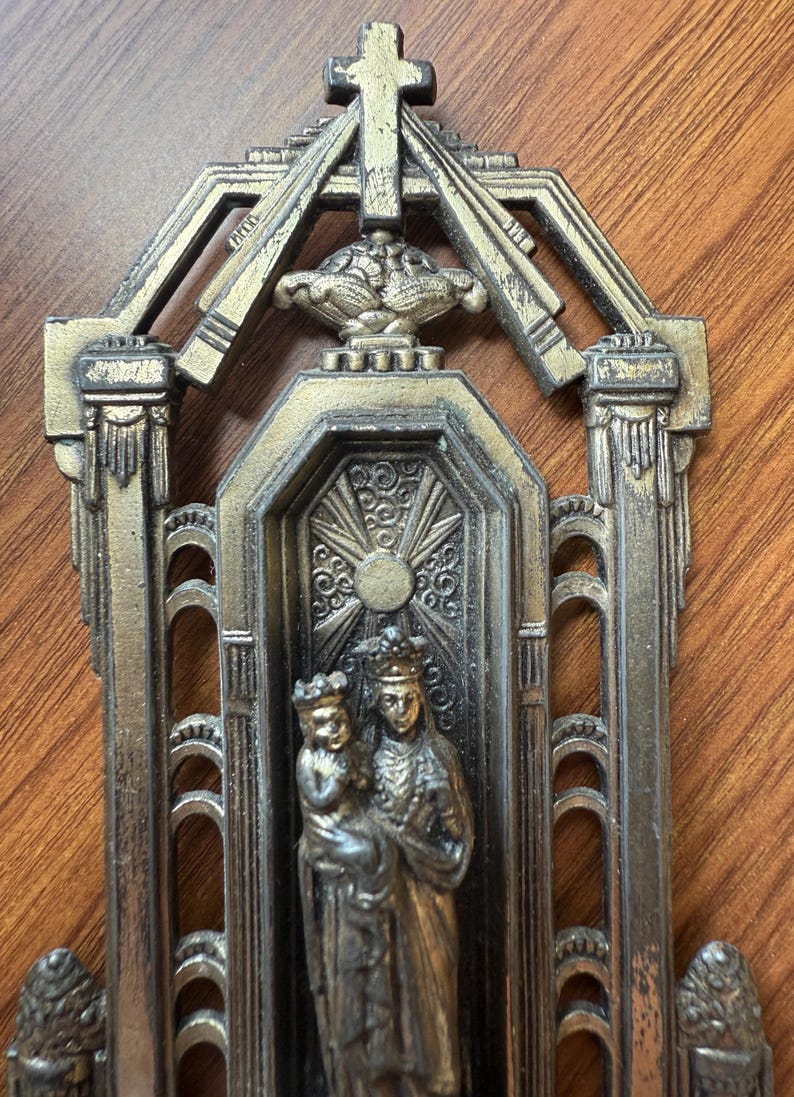 Vintage Madonna and Child Holy Water Font, Antique Gothic Religious ...