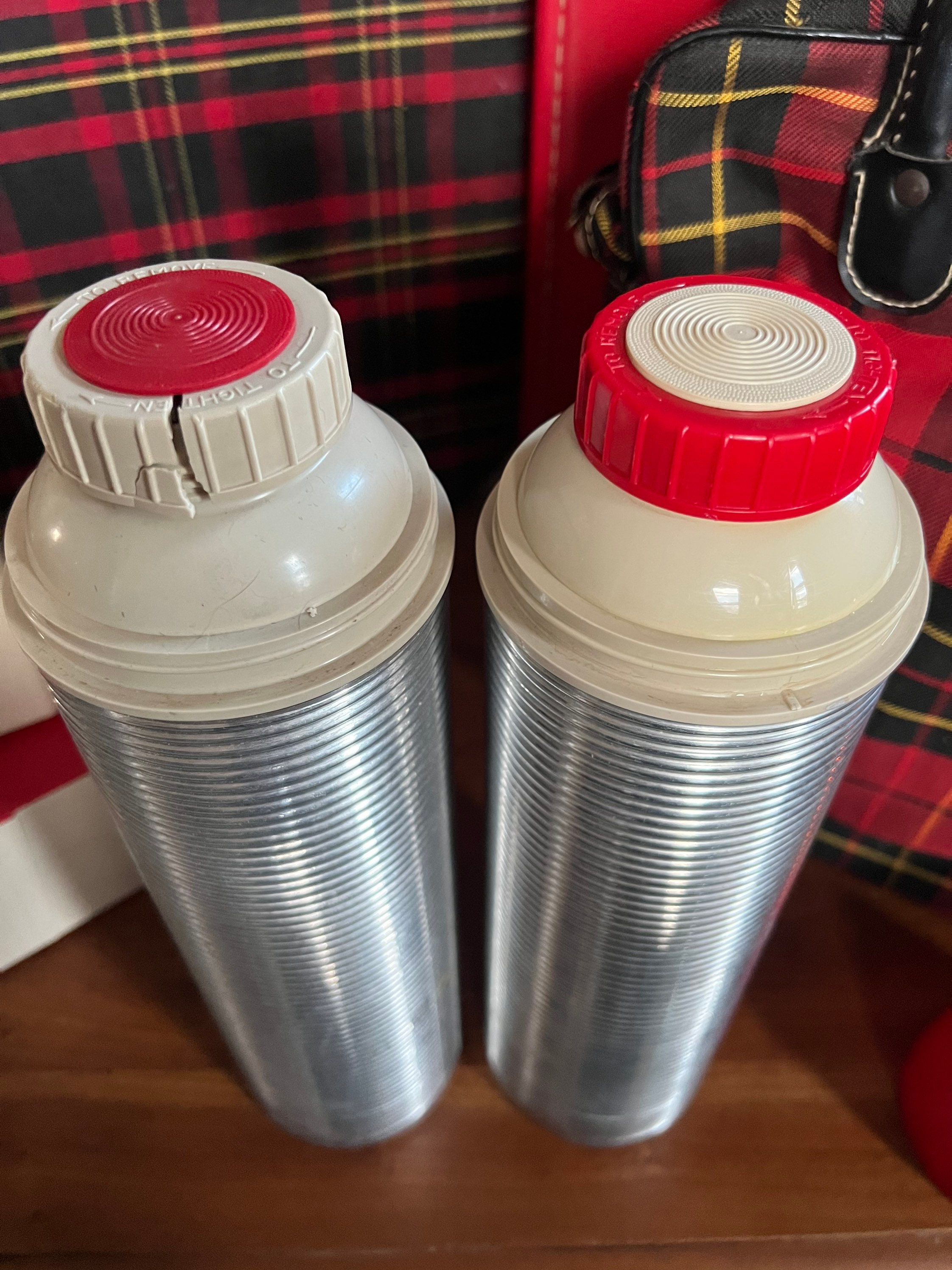 Vintage Plaid Thermos Set Red Tartan Plaid Picnic Set of Two - Etsy