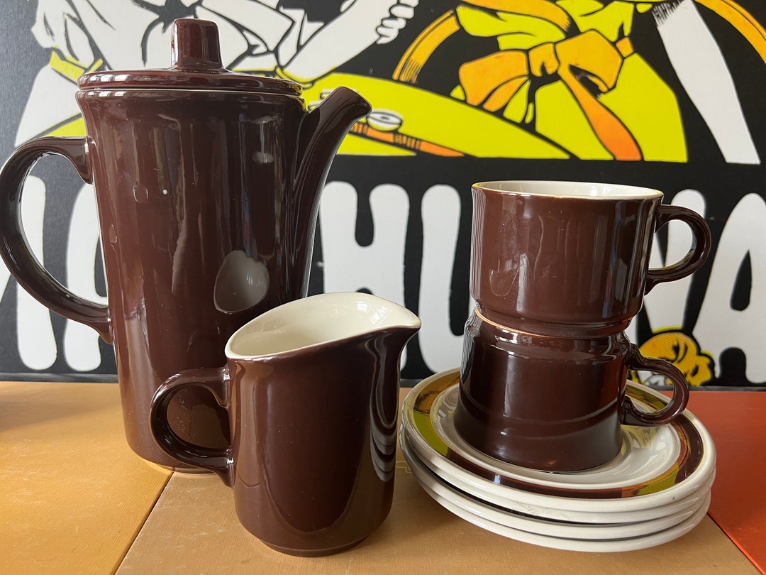 Vintage Diner Coffee Serving Set | Brown Mid Century Modern Tea Set - Etsy