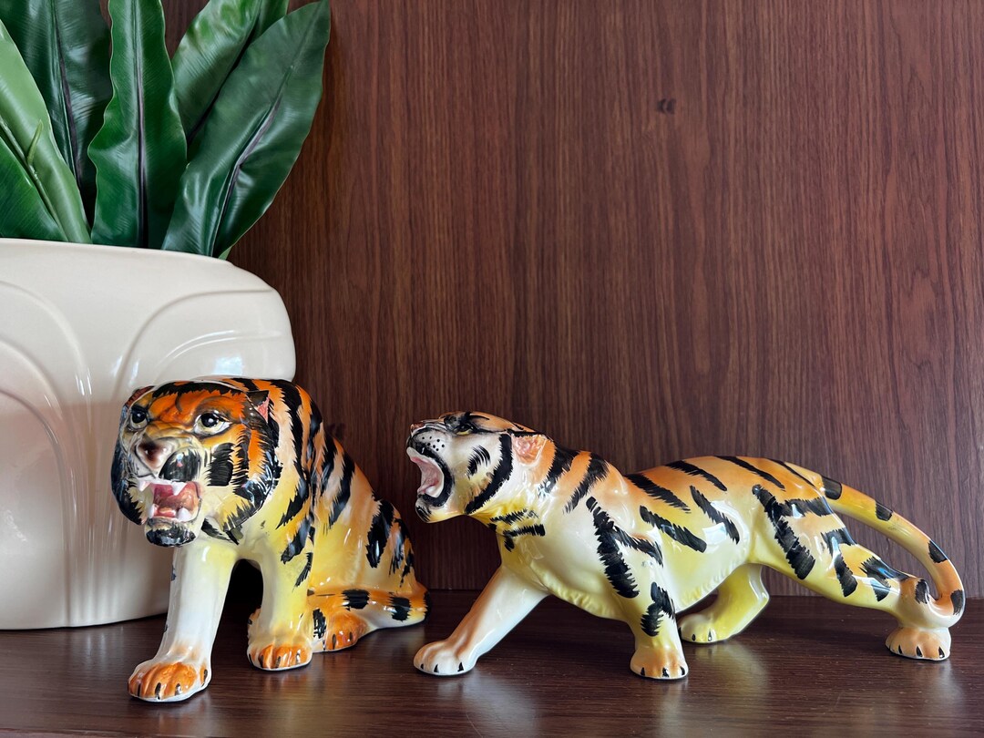 Mid Century Tiger Statues, MCM Ceramic Cat, Vintage Tiger Sculpture - Etsy