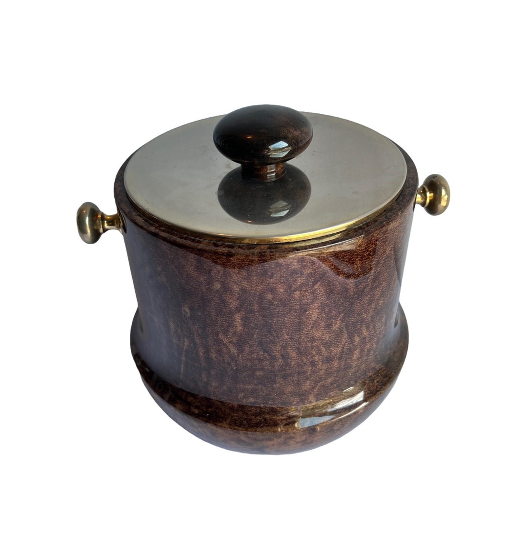 Aldo Tura Ice Bucket, Lacquered Goat Skin & Brass Ice Bucket, Italian ...
