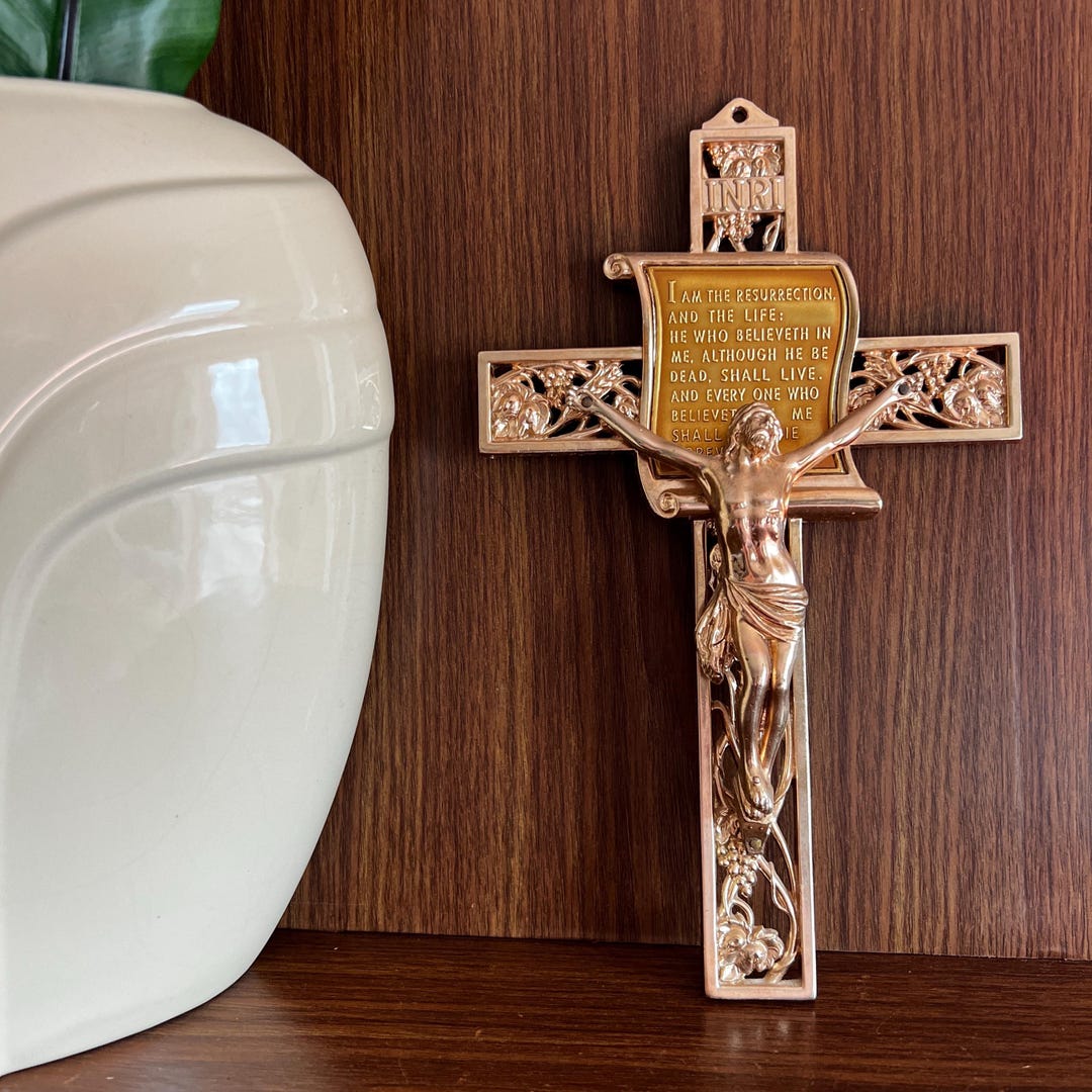 Vintage Crucifix, Brass Tone Catholic Religious Wall Hanging, Christian ...