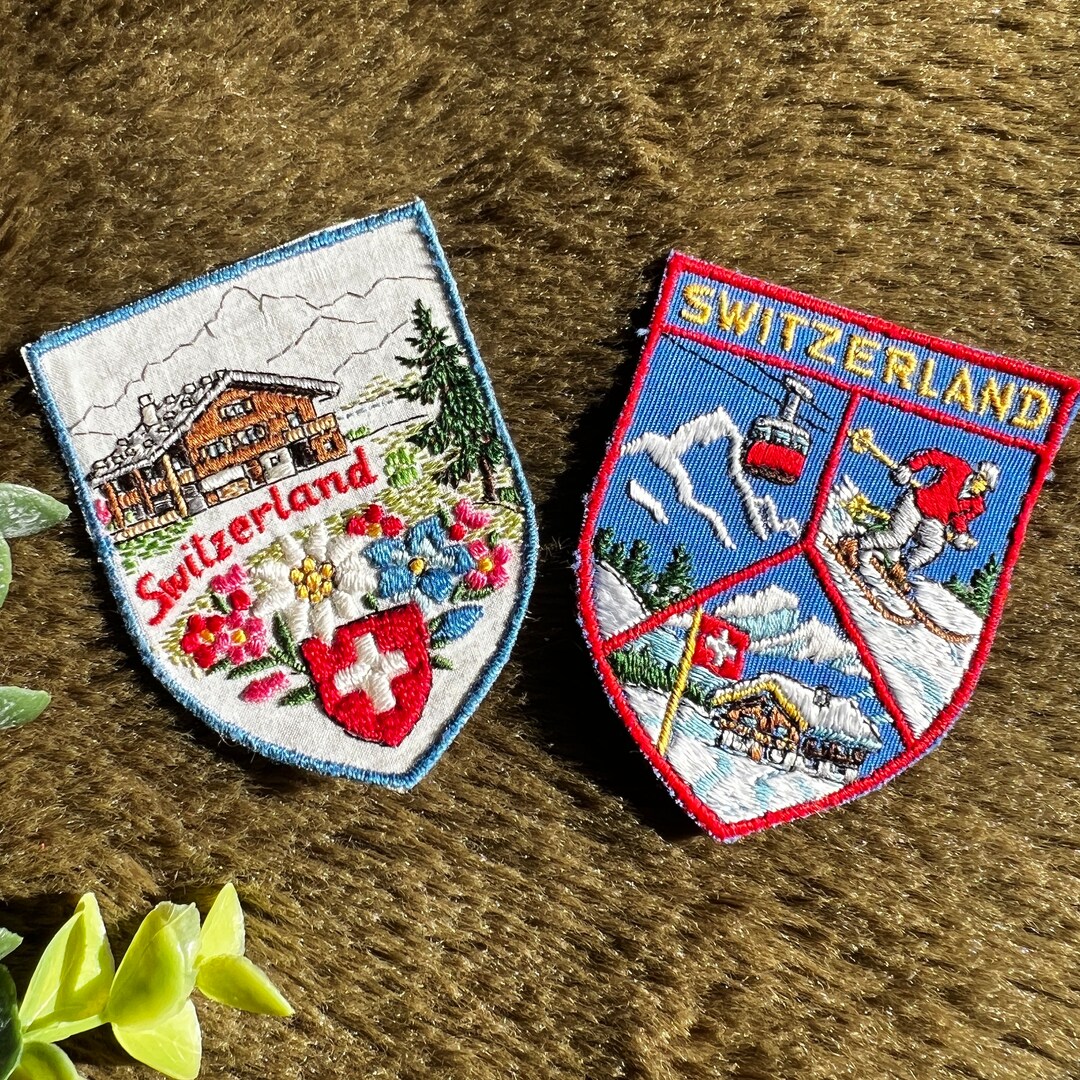 Vintage Swiss Travel Patches, Switzerland Souvenir Woven Sew on Sampson Badges - Etsy