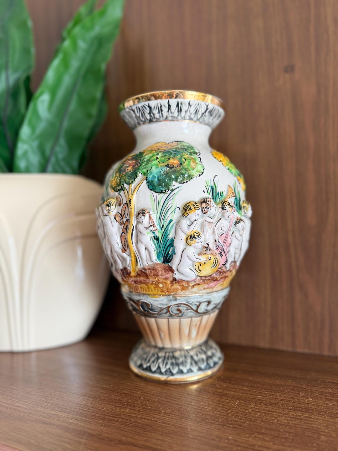 Vintage Hand-painted Cherub Vase, Portuguese Ceramic, Baroque Style - Etsy