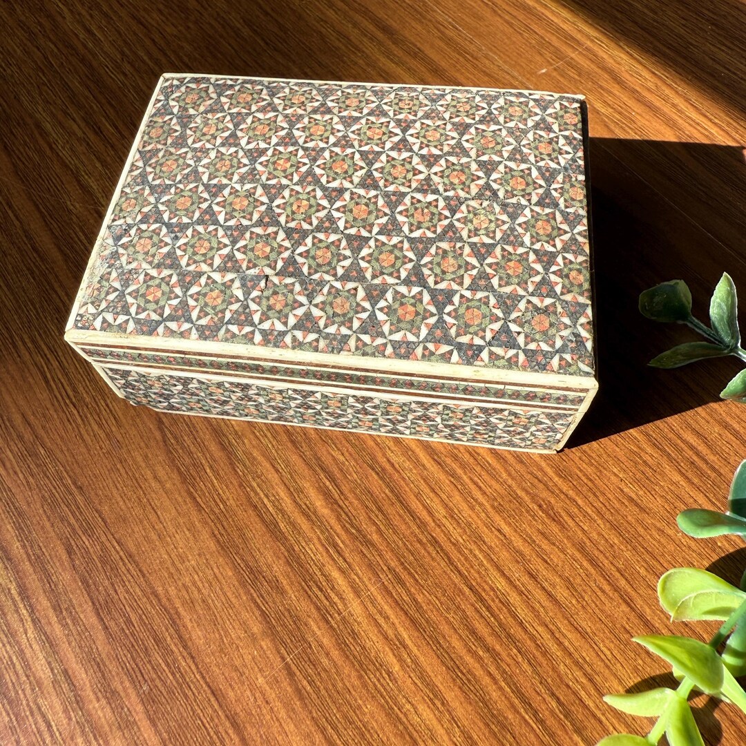 Antique Trinket Box, Persian Khatam Inlaid Micromosaic Vintage ...