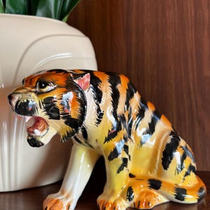 Mid Century Tiger Statues, MCM Ceramic Cat, Vintage Tiger Sculpture - Etsy