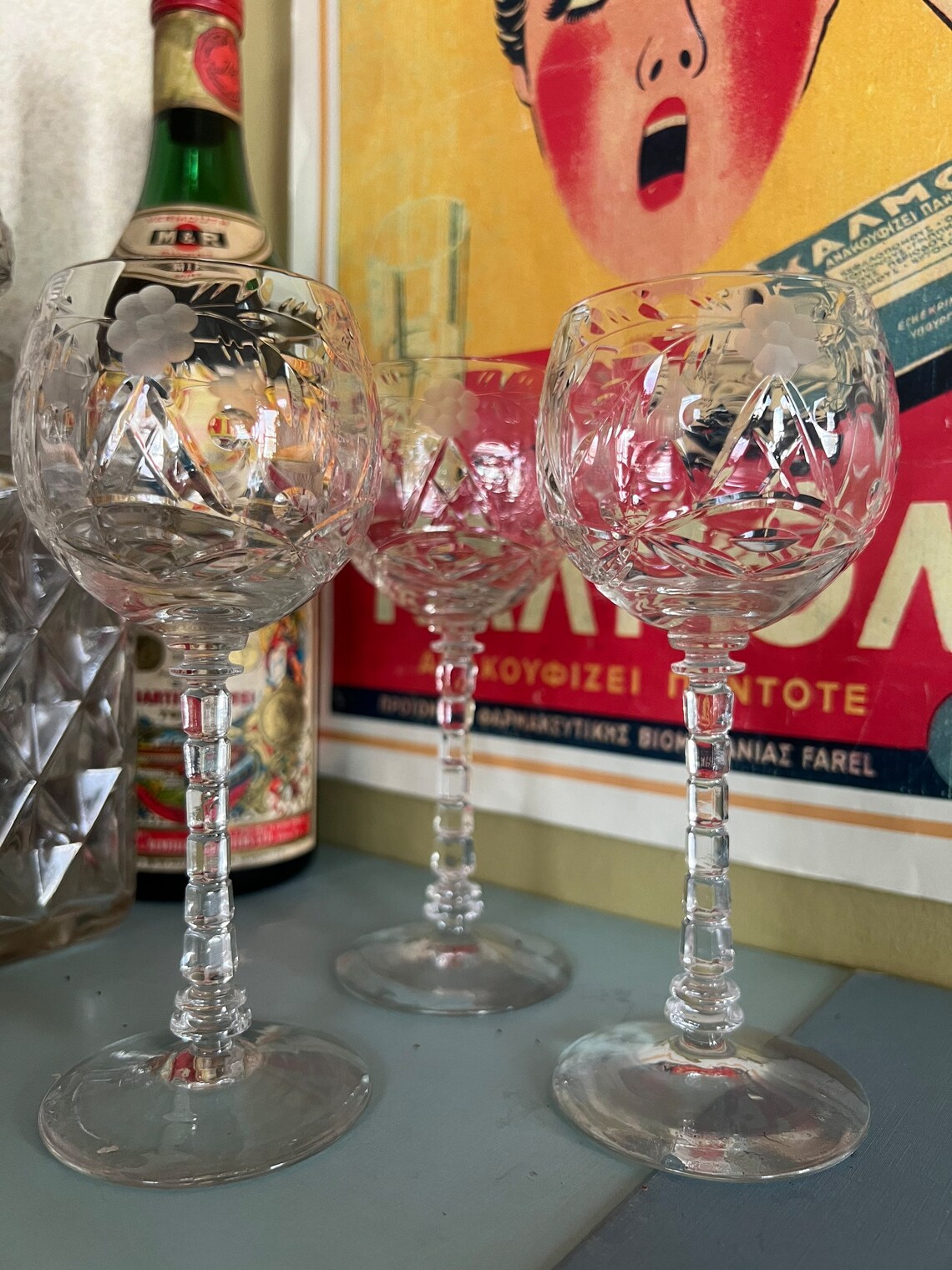 Vintage Nick And Nora Glasses Set Of 3 Etched Crystal Etsy