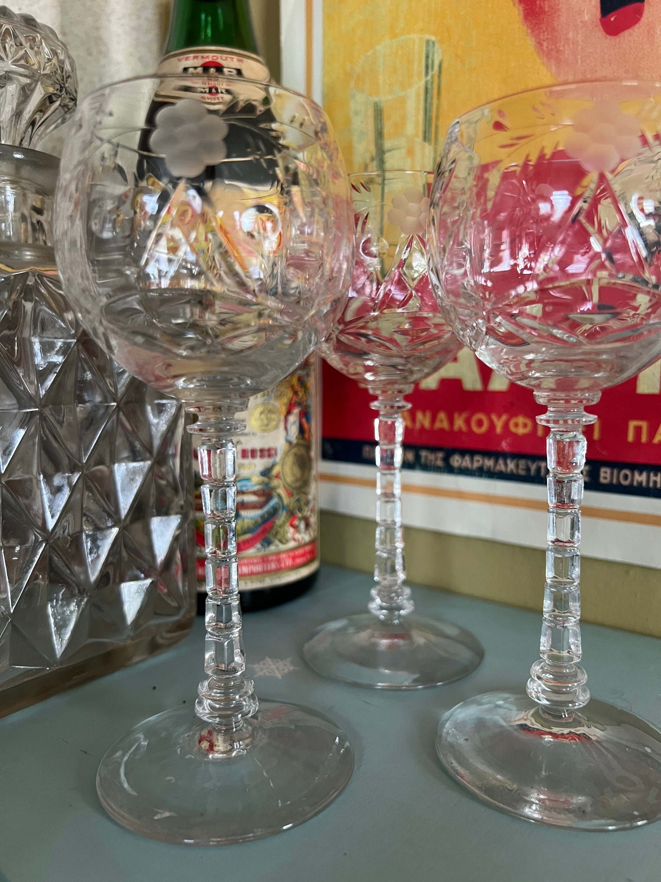 Vintage Nick and Nora Glasses Set of 3 Etched Crystal - Etsy