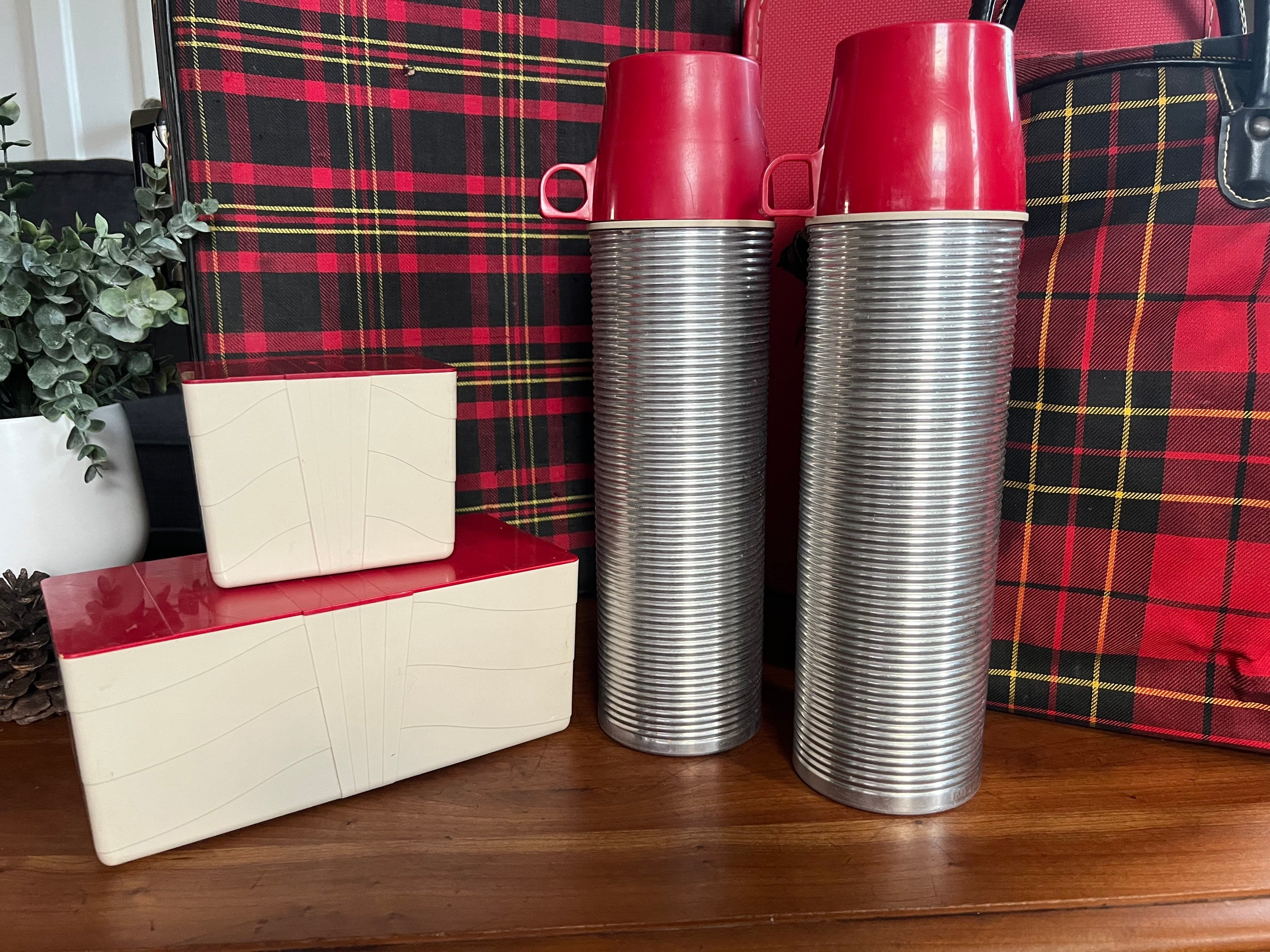Vintage Plaid Thermos Set Red Tartan Plaid Picnic Set of Two - Etsy