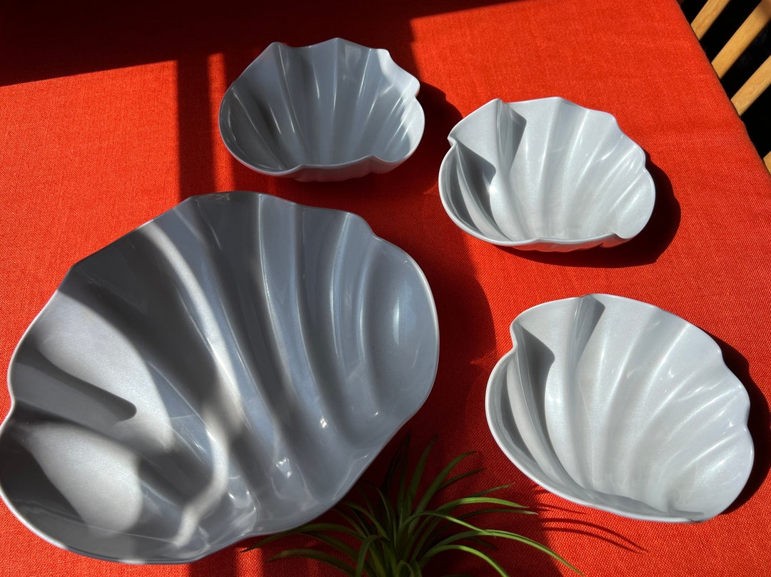 Seashell Bowl and Plates, 80s Deco Shell Dishes, Serving Platter Snack ...