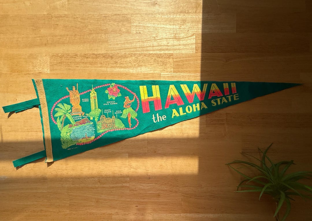 Hawaii Pennant Flag, Felt Pennant Banner, Tiki Decor, 1960s Vintage ...
