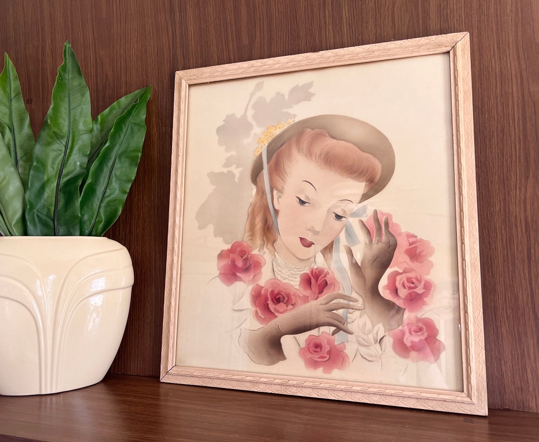 1940s Watercolor Portrait Print From Bernard Picture Company Pink 6224