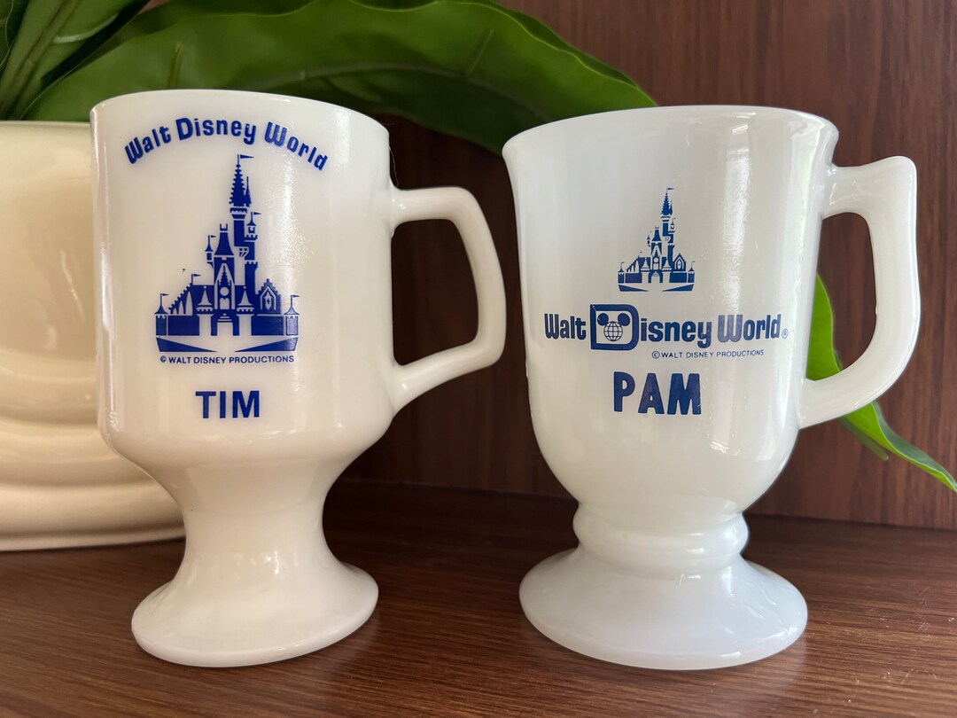 Vintage Disney World Name Souvenir Mug Tim Pam White Milk Glass Footed ...