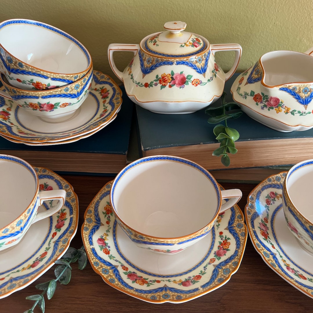 Vintage Crown Ducal Bone China Tea Set, Blue Laurel Floral, 12 Piece - Etsy