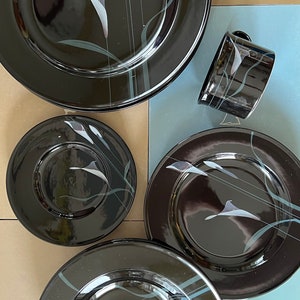 80s Mikasa Dinnerware | Galleria Opus Black Calla Lily Dishes - Etsy