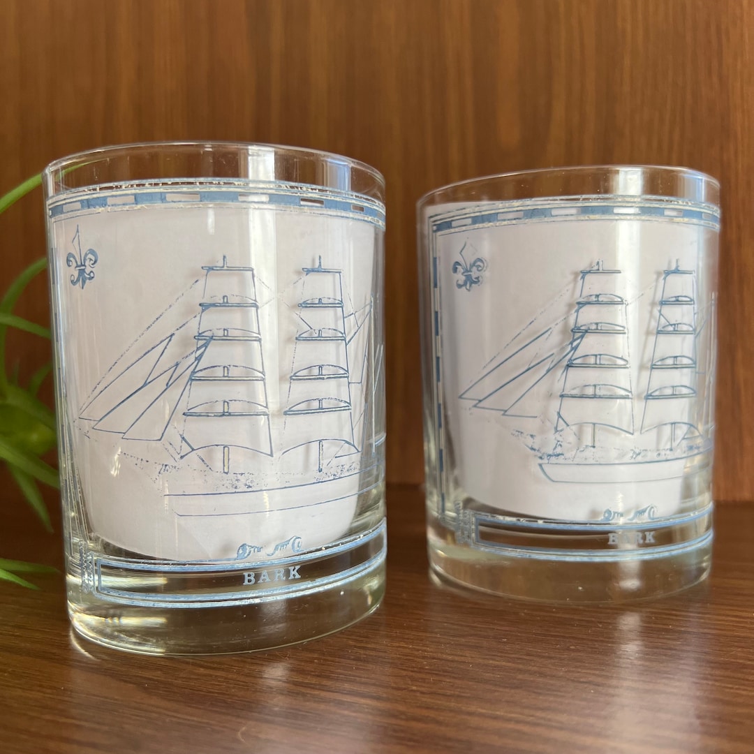 Whiskey Rocks Glasses Set, Mid Century Lowball Glasses With Coastal ...