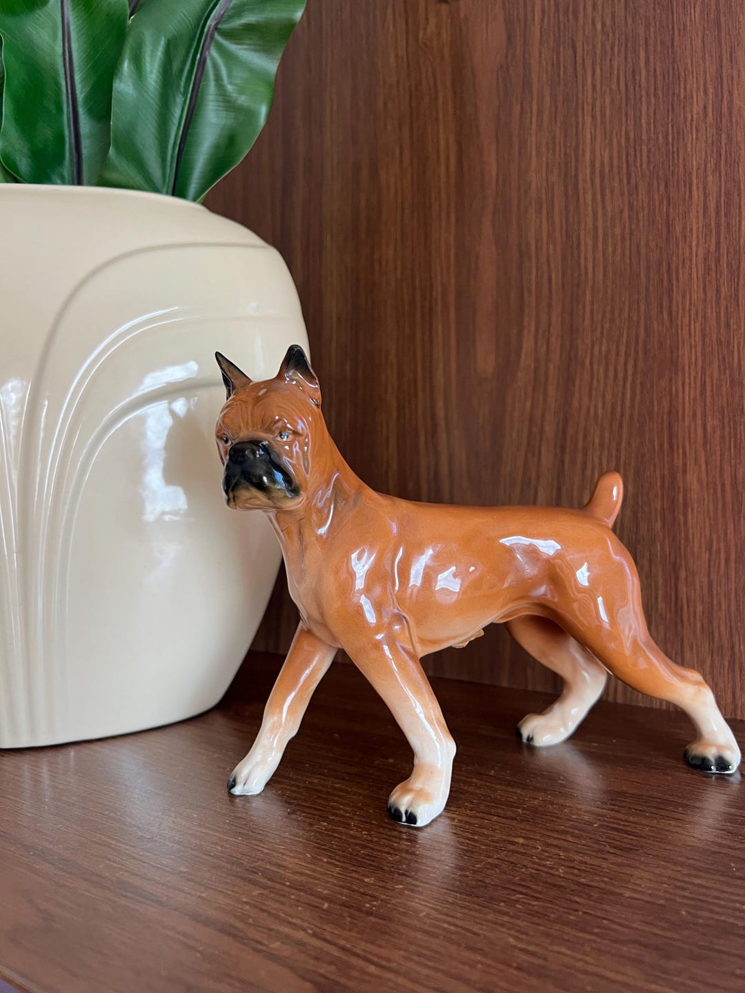 Vintage Boxer Dog Figurine, Hand-painted Ceramic Statue, Mid-century ...
