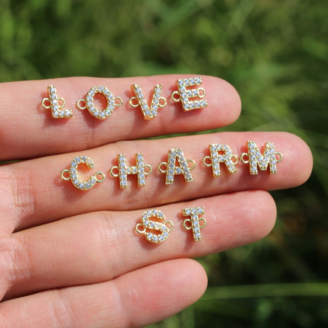 5pcs Mini 18K Gold Filled Simple Letter Connectors, Pavé Zircon Initial ...