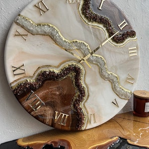 Resin Geode Clock, Geode Brown Painting, Resin Art, Large Wall Art ...