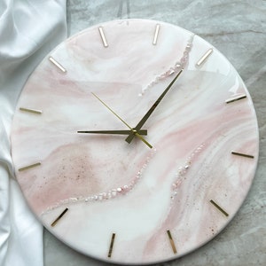 Light Pink Wall Clock, Clock White Pink and Gold, Anniversary Gift for ...