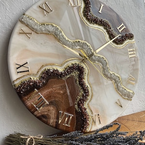 Resin Geode Clock, Geode Brown Painting, Resin Art, Large Wall Art ...