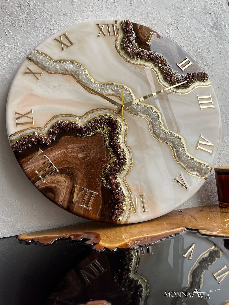Resin Geode Clock Geode Brown Painting Resin Art Large Wall - Etsy