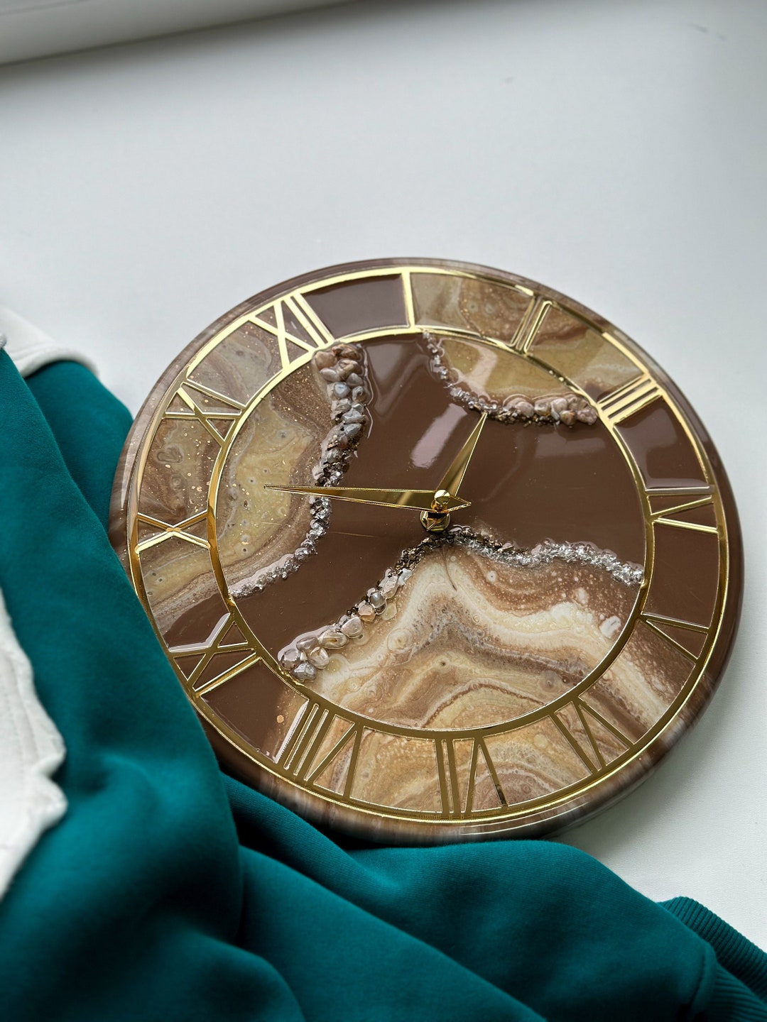 Resin Geode Clock, Geode Wall Art, Resin Brown Art Clock, Abstract ...