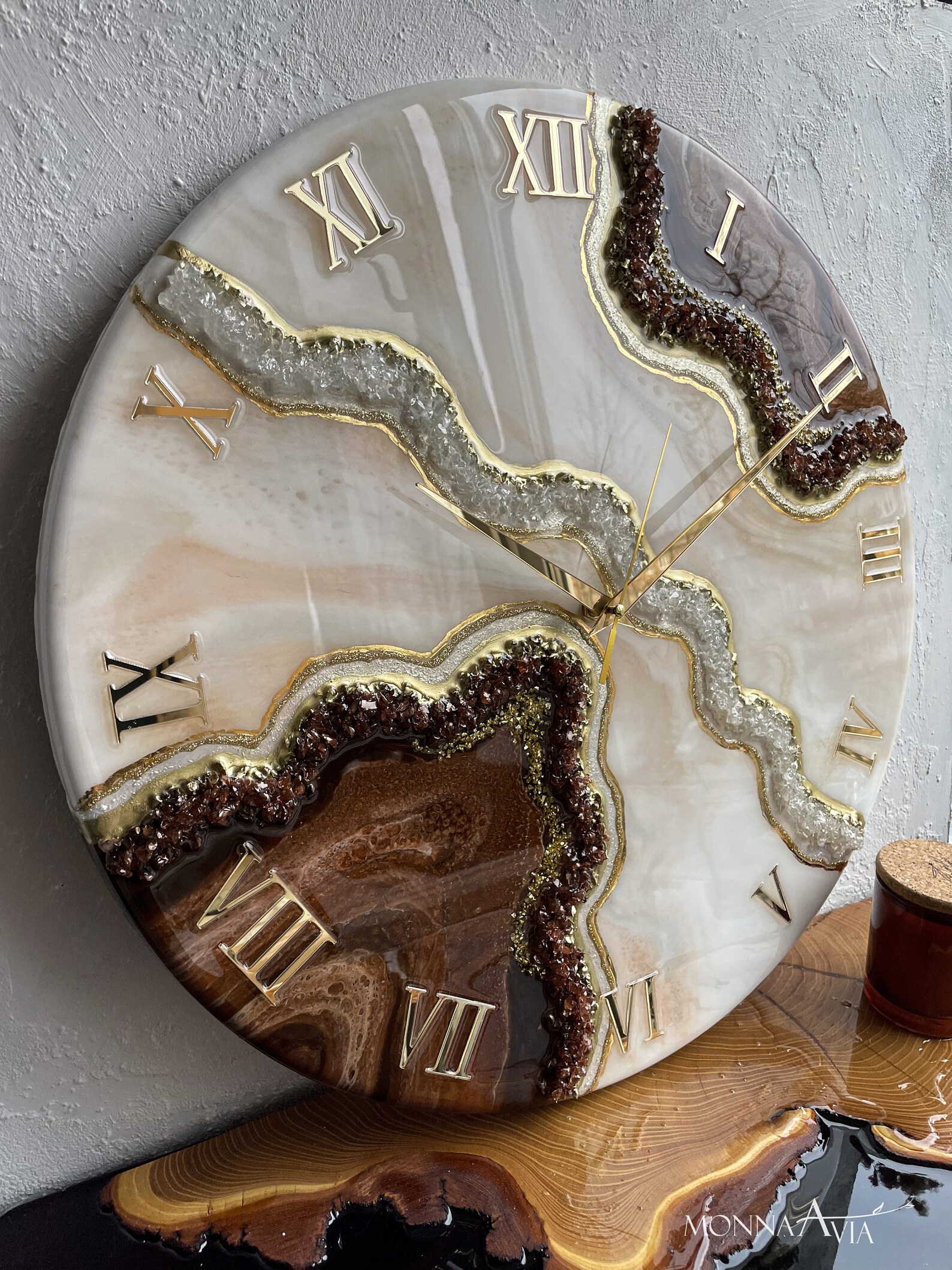 Resin Geode Clock Geode Brown Painting Resin Art Large Wall - Etsy