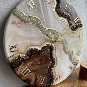 Resin Geode Clock, Geode Brown Painting, Resin Art, Large Wall Art ...