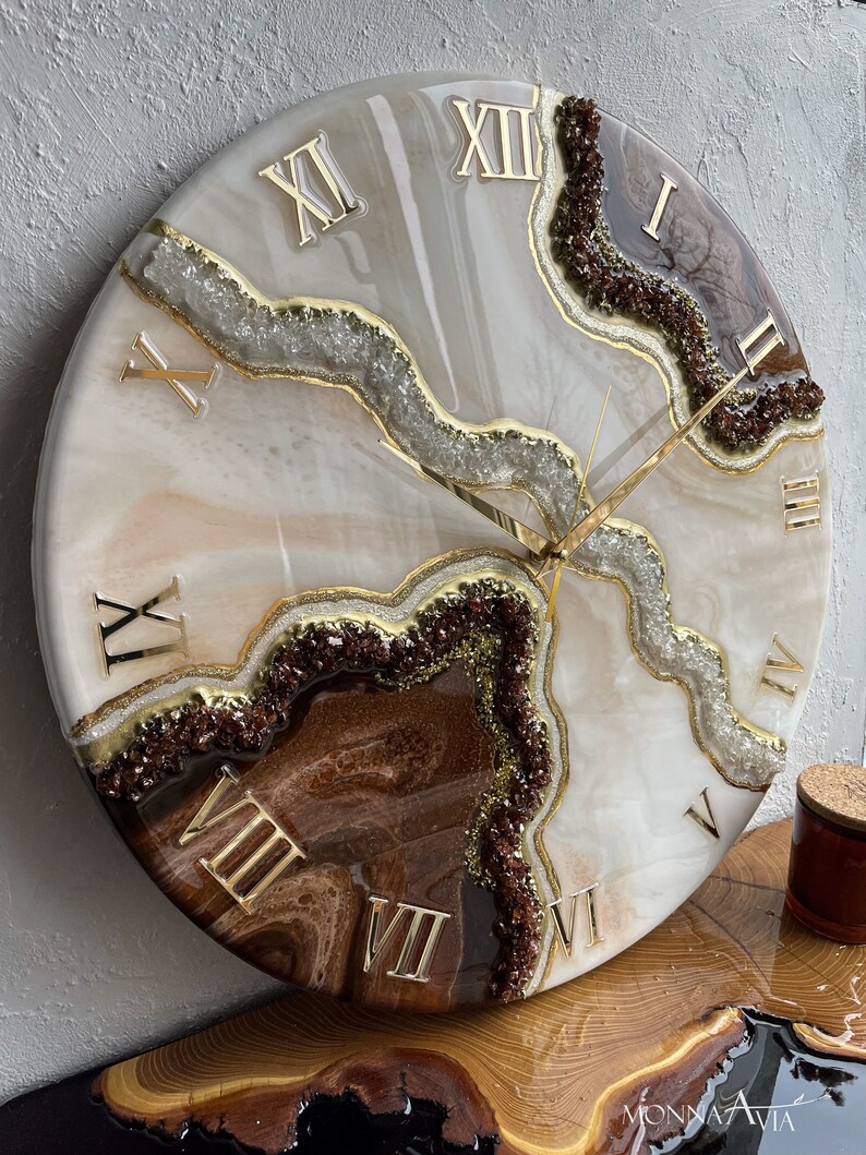 Resin Geode Clock Geode Brown Painting Resin Art Large Wall - Etsy