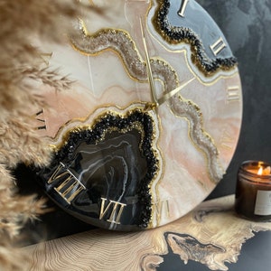 Black Geode Wall Clock Epoxy Resin Wall Clock Housewarming Gift Firts ...