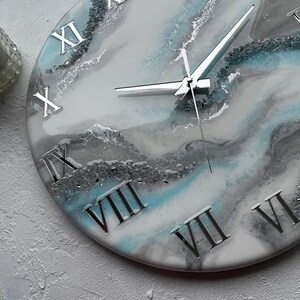 Resin Art, Wall Clock, Wall Clock Unique, Custom Clock White Blue and ...
