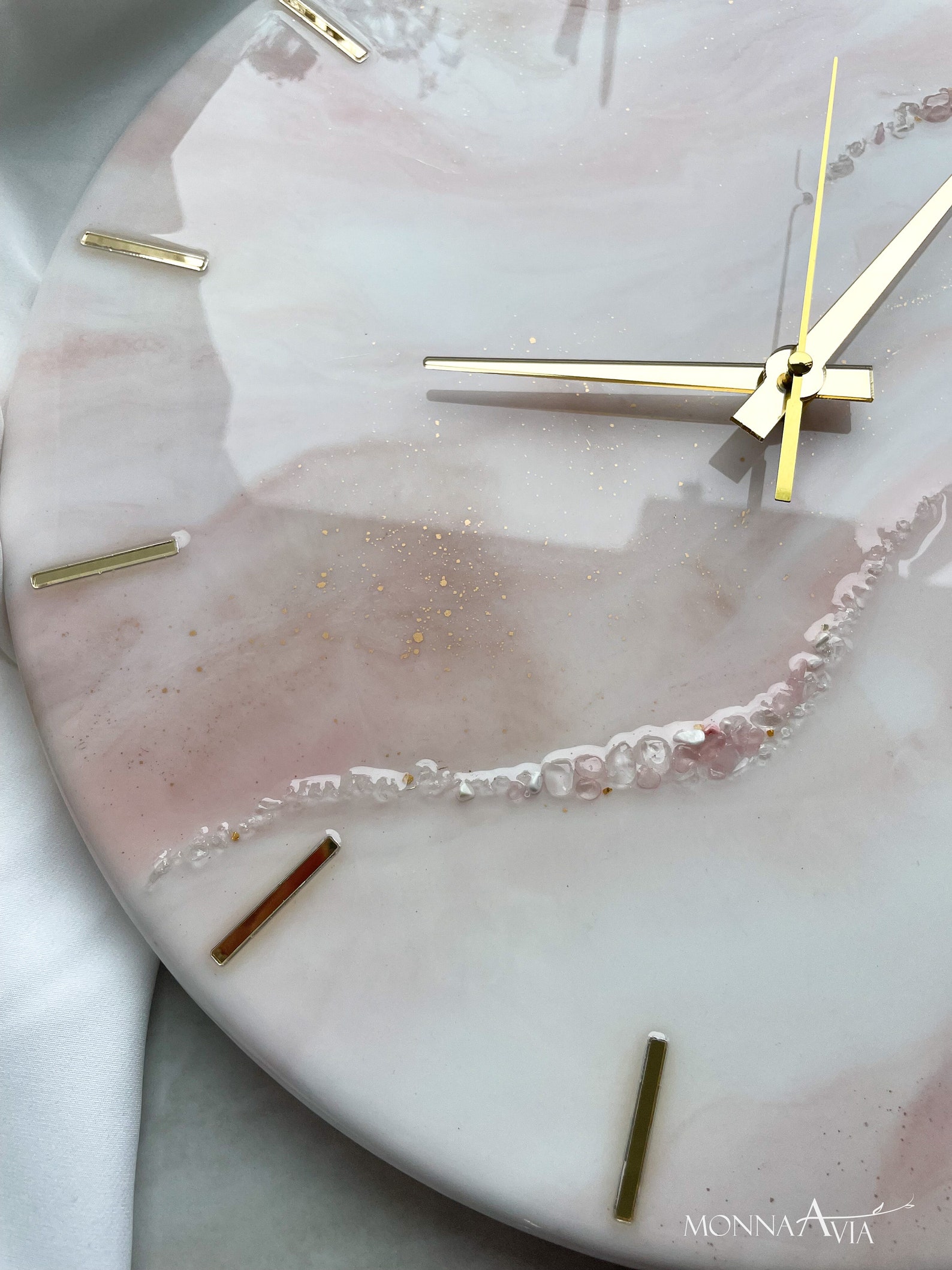 Light Pink Wall Clock, Clock White Pink and Gold, Anniversary Gift for ...