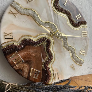Resin Geode Clock, Geode Brown Painting, Resin Art, Large Wall Art ...