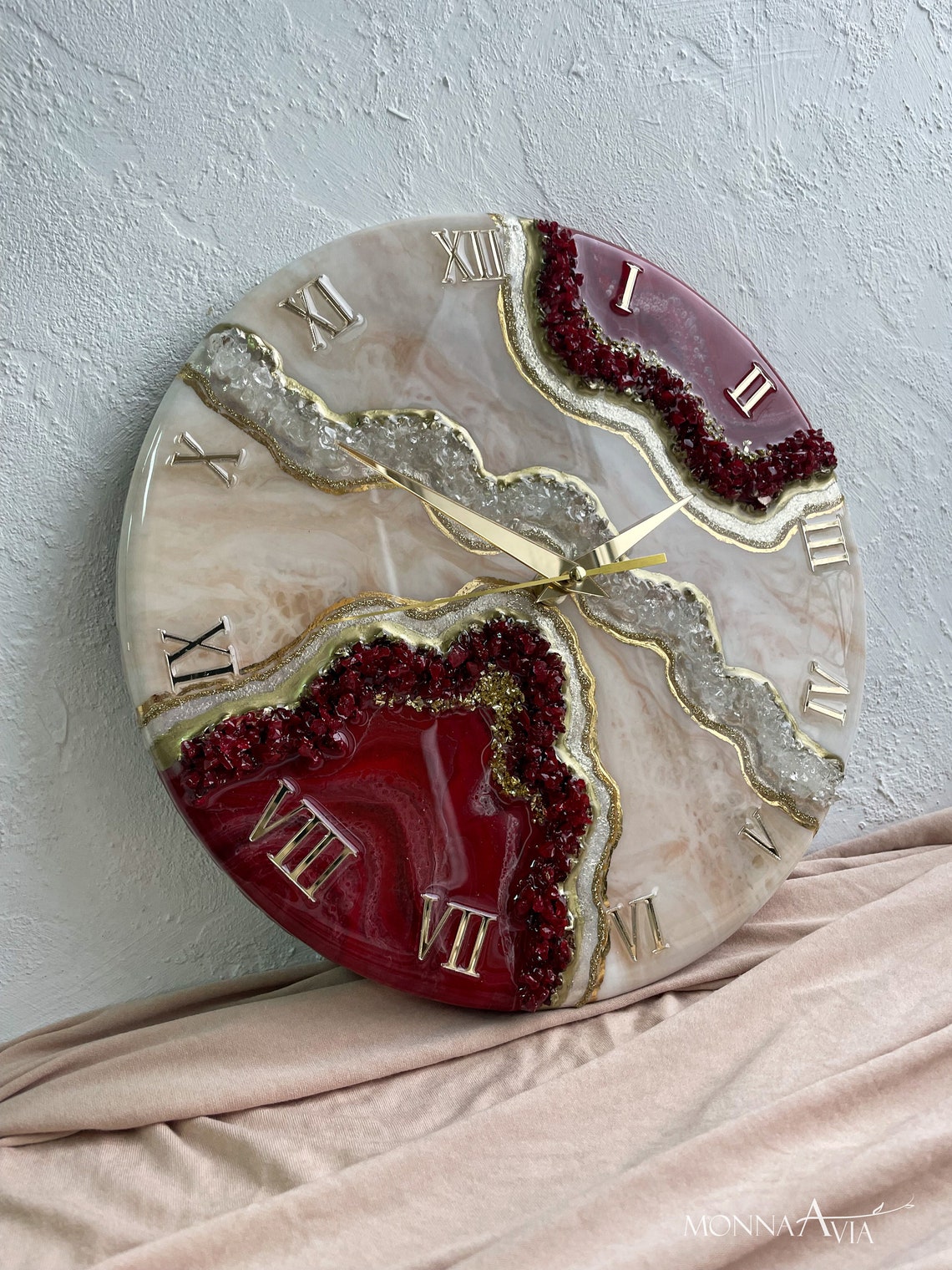 Resin Red Geode Clock Resin Art Clock Red Gold Geode - Etsy