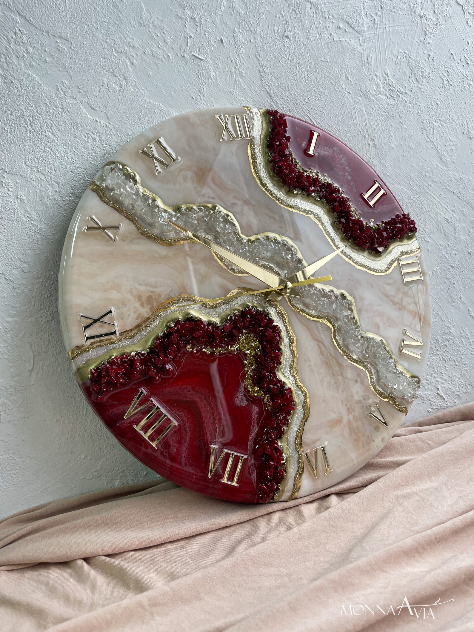 Resin Red Geode Clock, Resin Art Clock, Red Gold Geode Painting, Resin ...