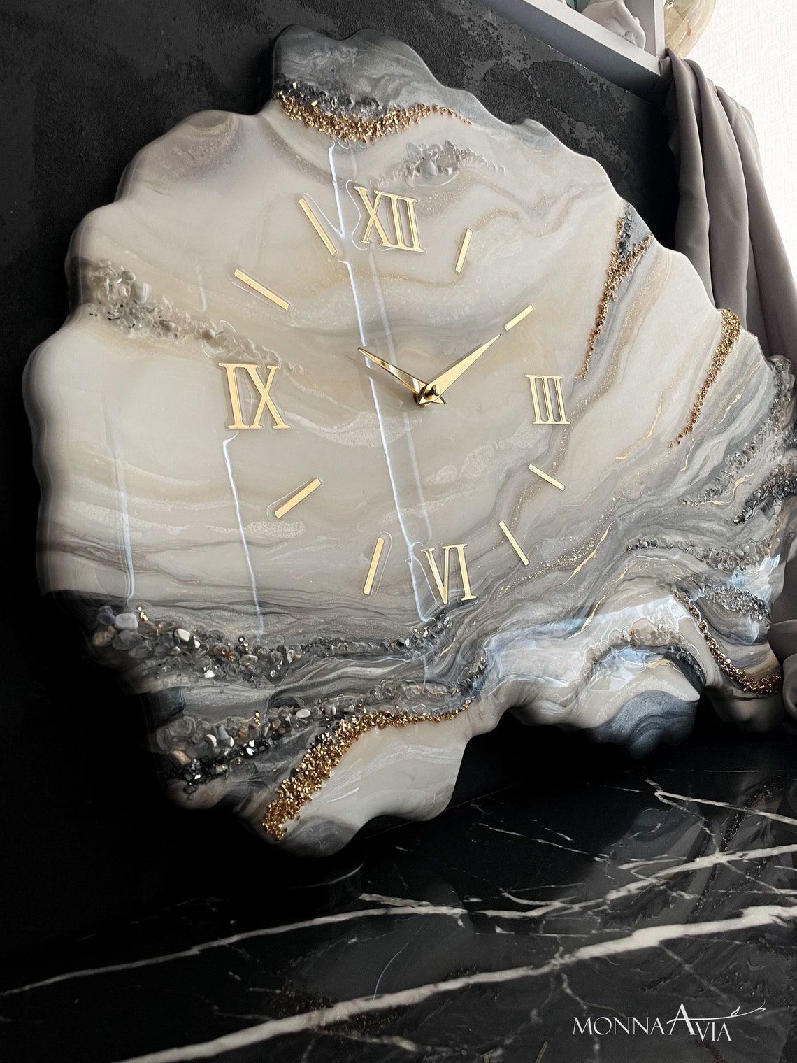 Geode Ivory Grey Gold Wall Clock Epoxy Resin Wall Clock - Etsy