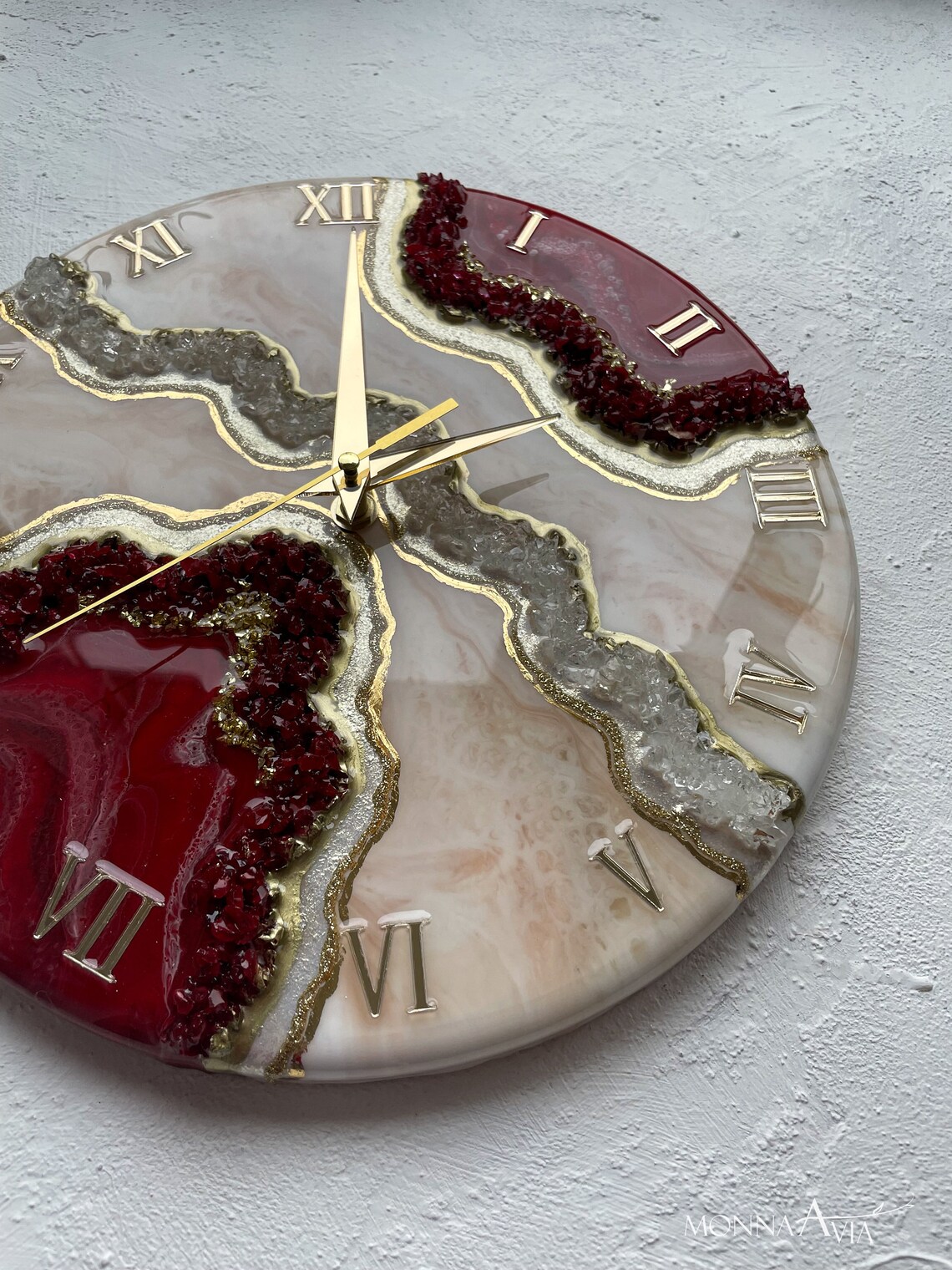 Resin Red Geode Clock Resin Art Clock Red Gold Geode - Etsy