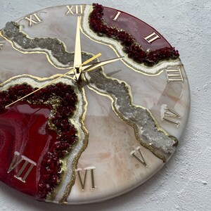 Resin Red Geode Clock, Resin Art Clock, Red Gold Geode Painting, Resin ...