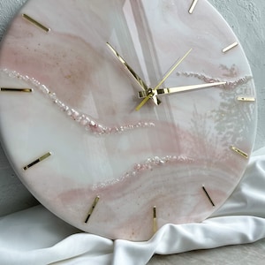 Light Pink Wall Clock, Clock White Pink and Gold, Anniversary Gift for ...